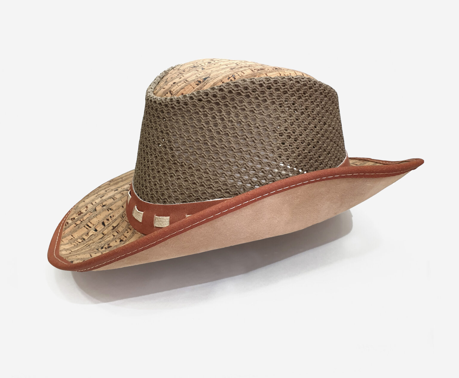 Green Cork and Leather Hat With Perforated Vent Holes | Fine Cork Portugal